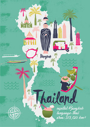 Big cartoon set of thai landmarks symbols animals Vector Image