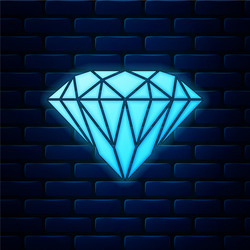 Glowing neon diamond icon isolated on brick wall Vector Image