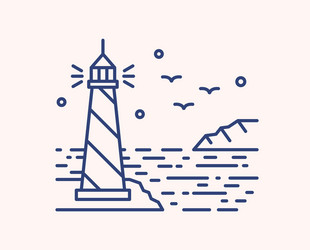 Shining lighthouse outline Royalty Free Vector Image