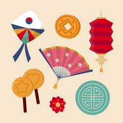 Elements set korean seollal holiday isolated Vector Image