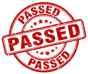 Qc passed scratched stamp with tick Royalty Free Vector