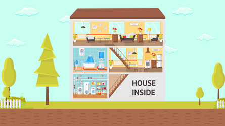 House inside with rooms interiors in flat design Vector Image