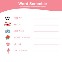 Spelling word scramble game summer edition Vector Image