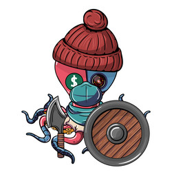 Octopus cartoon comic cyborg with a red witch hat Vector Image