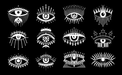 Evil seeing eye symbol set occult mystic emblem Vector Image