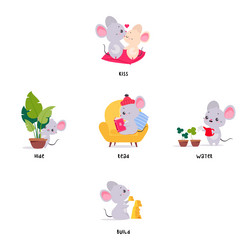 Little mouse walking around cheese as english Vector Image