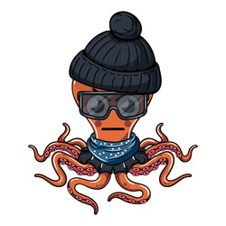 Cartoon gangster cyborg octopus character wearing Vector Image