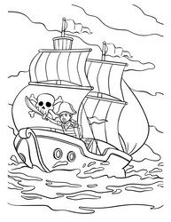 Pirate captain with cannon coloring page for kids Vector Image