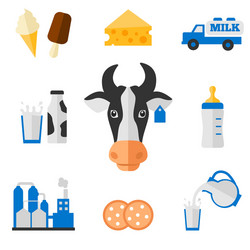 Dairy icons set - flat style Royalty Free Vector Image