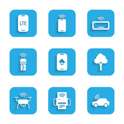 Set smart drone system network cloud connection Vector Image
