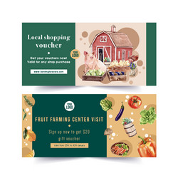 Farmer voucher design with tractors warehouse Vector Image