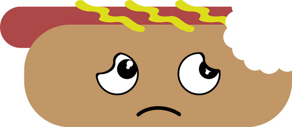 Bitten sad hot dog emote fast food Royalty Free Vector Image