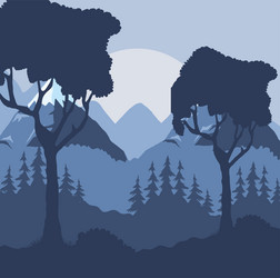 Forest landscape blue color Royalty Free Vector Image
