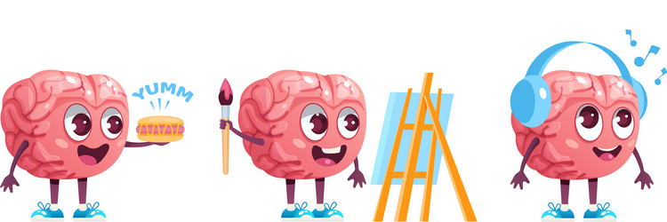 Brain emotion character cartoon set ute Royalty Free Vector
