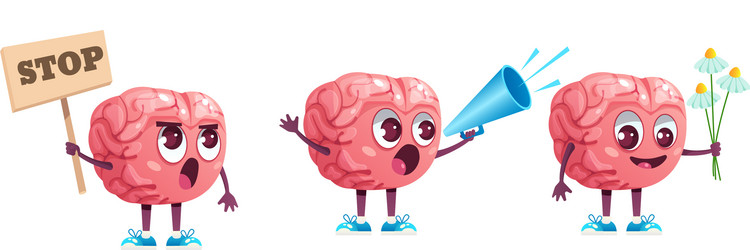 Brain emotion character cartoon set ute Royalty Free Vector