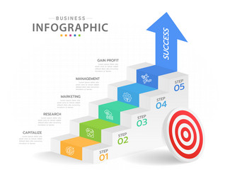 Infographic 5 steps target diagram with arrows Vector Image