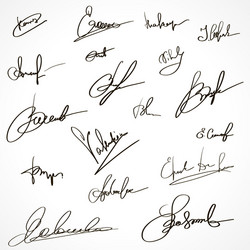 Autographs set collection of signatures Royalty Free Vector