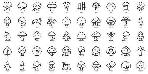 Trees drawn with a thin line collection Royalty Free Vector