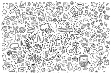 Line art doodle cartoon set objects Royalty Free Vector