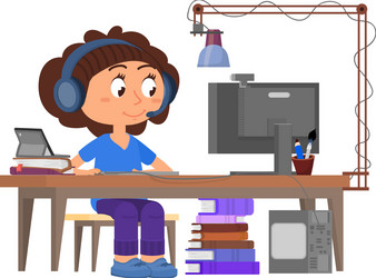 Girl learning math on computer Royalty Free Vector Image