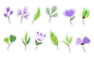 Spring stickers flowers floral and leaf stickers Vector Image