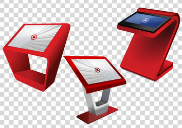Three red promotional interactive kiosk Royalty Free Vector