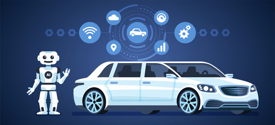 Autonomous luxury vehicle with robot Royalty Free Vector