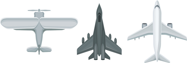 Jet fighter and aircraft top view set Royalty Free Vector