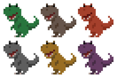 8 bit pixels dinosaur t rex Royalty Free Vector Image