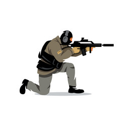 Tactical shooting warrior cartoon Royalty Free Vector Image
