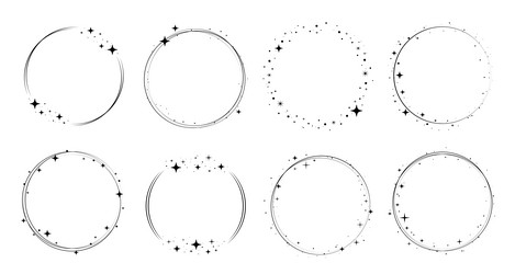 Circle star border frame set sparkle Royalty Free Vector