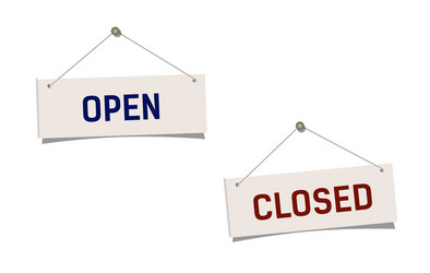 Closed sign hanging on white wall realistic Vector Image