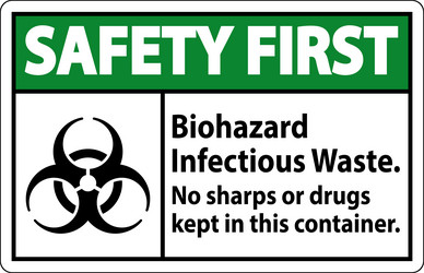 Safety first label infectious waste sign Vector Image