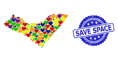 Space love watermark badge and vibrant love mosaic