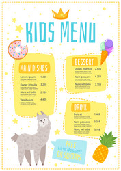 Kids food menu design template Royalty Free Vector Image