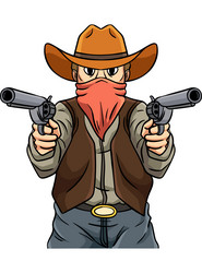 Cowboy pointing gun colored cartoon Royalty Free Vector
