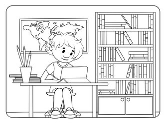 Home education coloring page boy study at Vector Image