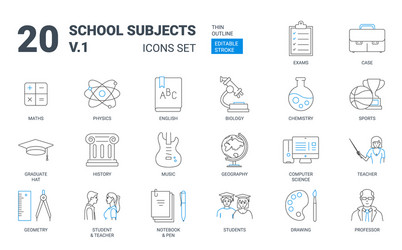 School subjects icon set subjects icon set Vector Image