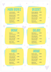 Kids food menu design template Royalty Free Vector Image