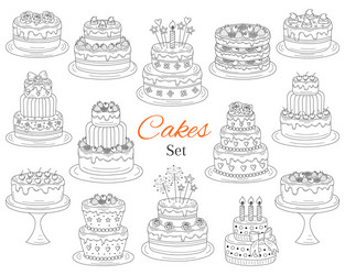 Cakes set hand drawn colorful doodle Royalty Free Vector