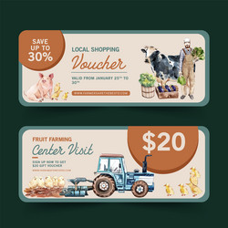Farmer voucher design with tractors warehouse Vector Image