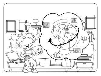 Home education coloring page boy study at Vector Image