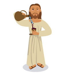 Jesus christ holding clay pitcher water wine Vector Image