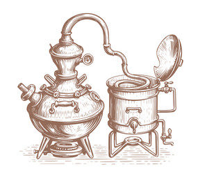 Alcohol distillation process fermentation Vector Image