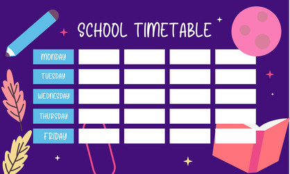 School timetable poster template Royalty Free Vector Image