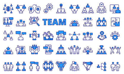 Team icon set in line design work Royalty Free Vector Image