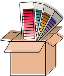 Cardboard box and color palette guide in black Vector Image