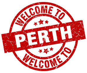 Welcome to perth red square grunge stamp Vector Image