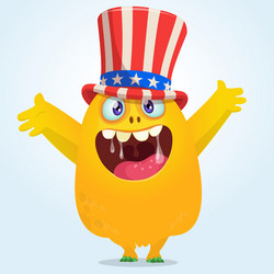 Cartoon funny monster wearing american uncle sam Vector Image