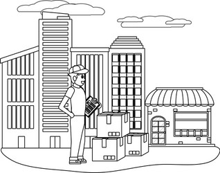 Delivery guy with checklist Royalty Free Vector Image